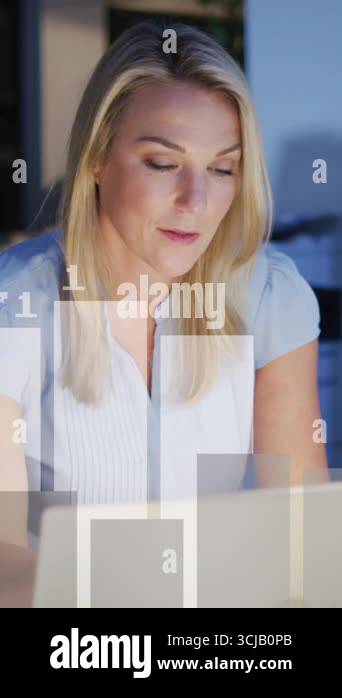 Animation of financial data processing over caucasian businesswoman ...