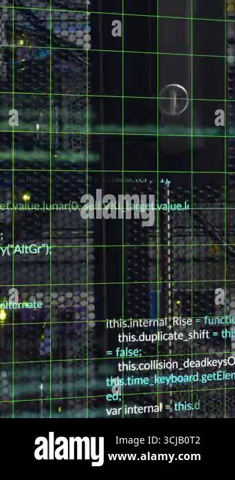 Animation of multicolored computer language over illuminated data ...