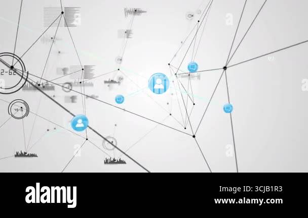 Opening lines converging on node starting network expanding icons sprouting and visualizing ...