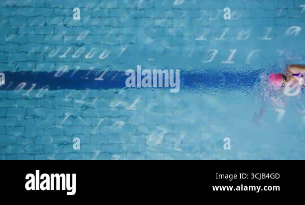 Female swimmer entering lane and performing freestyle stroke for ...