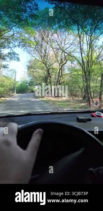 driver controls car. first person video. slow motion 4k video. bad road ...