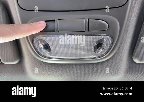 analog car buttons. Man finger pressing play button on vintage tape ...