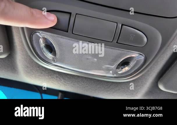 analog car buttons. Man finger pressing play button on vintage tape ...