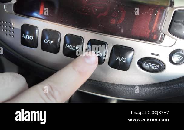 analog car buttons. Man finger pressing play button on vintage tape ...