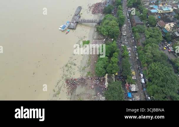 Aerial landscape of the ganges river bank in Kolkata Stock Video ...