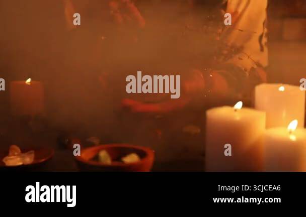 Woman doing ritual with healing stones at table indoors, closeup Stock ...