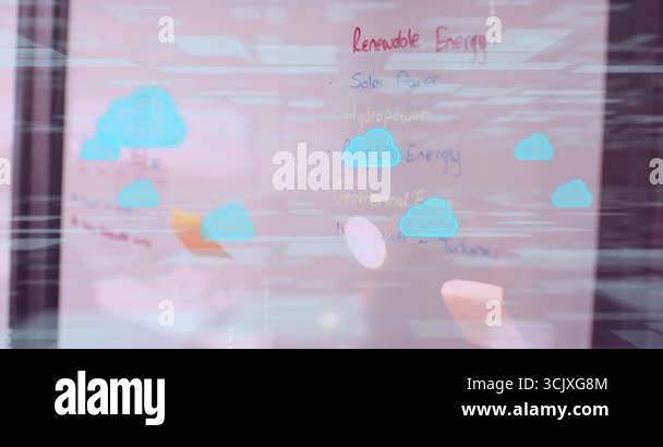 Renewable Energy Board Starting Cloud Icons Drifting And Binary Streams Before Fading For Data
