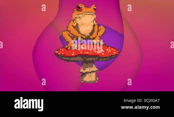 At start pixel art frog performing rhythmic leg lifts matching pulsing ...