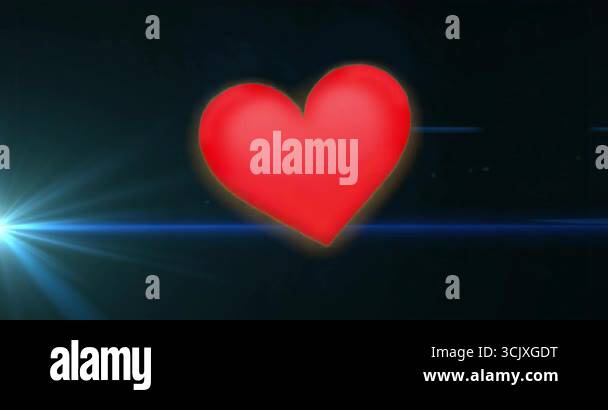 Emerging red heart glowing against starry void, blue beam and lens ...
