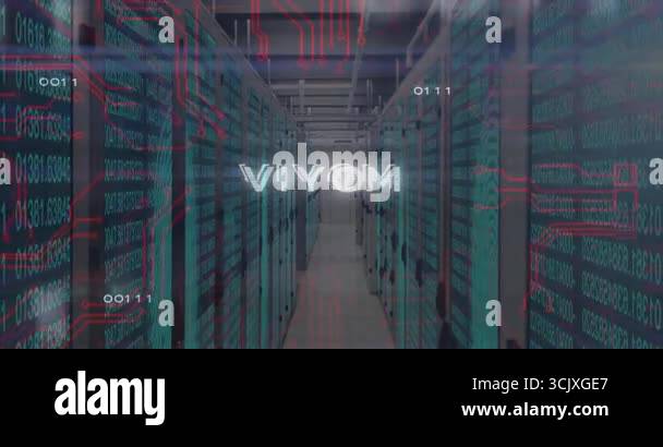 On start corridor showing binary stream, circuits fading, virus flickering and signaling ...