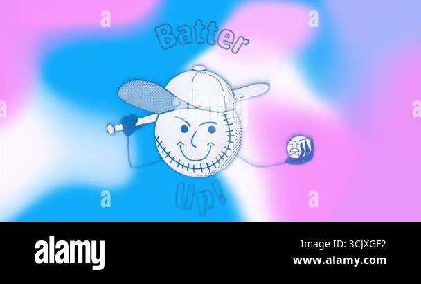 After appearing on pastel gradient, baseball character bobbing glove ...