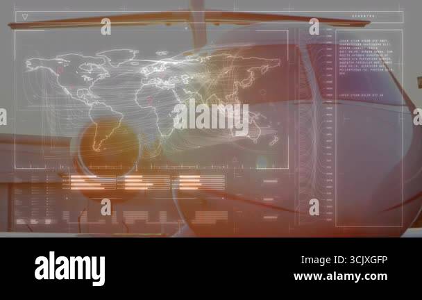 Interface initiating holographic map fading over jet, scanning flight ...