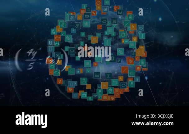 On startup colorful icon sphere hovering and rotating, dispersing to ...