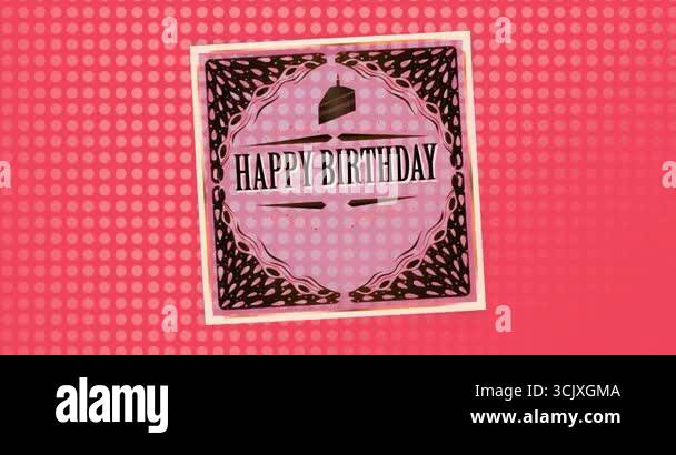Flat design birthday card sliding into view on polka dot background ...