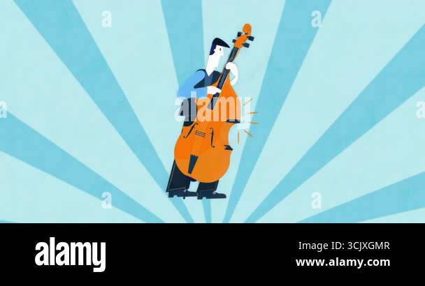 Musician placing double bass before drawing bow along strings with ...