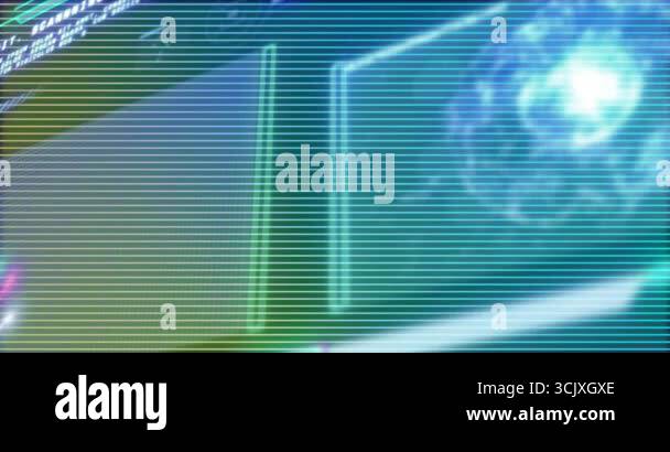 Neon scan lines filling, strip bisecting, orb appearing right, pulsing ...