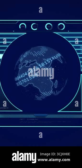 Animation of globe spinning with numbers and data processing. global technology, data processing ...