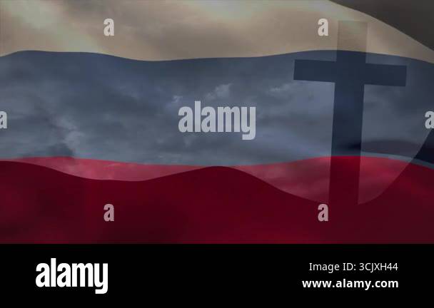 Starting 3D white-blue-red flag rippling waves zigzagging revealing ...