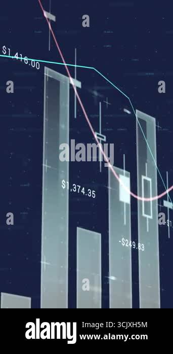 Animation of multiple graphs with changing numbers against abstract ...