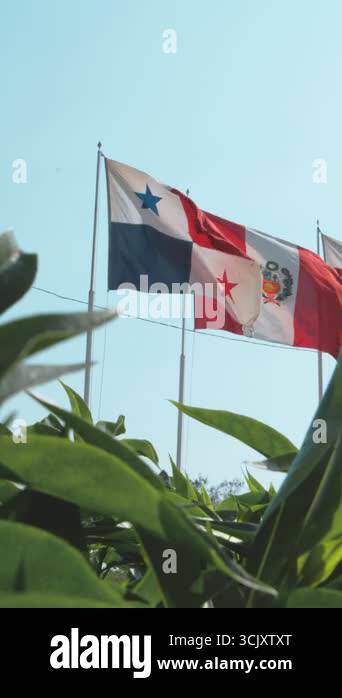 Panama and peru flags waving in the wind together Stock Video Footage ...