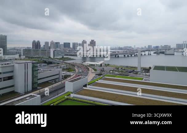 Tokyo Odaiba Koto-ku island bay promenade panorama Ariake skyscrapers ...