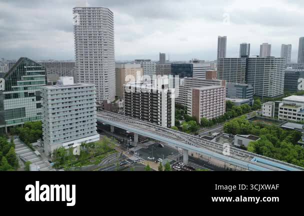 Tokyo Odaiba Koto-ku island bay promenade panorama Ariake skyscrapers ...