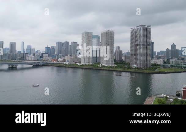 Tokyo Odaiba Koto-ku island bay promenade panorama Ariake skyscrapers ...