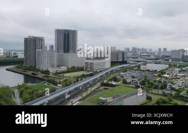 Tokyo Odaiba Koto-ku island bay promenade panorama Ariake skyscrapers ...