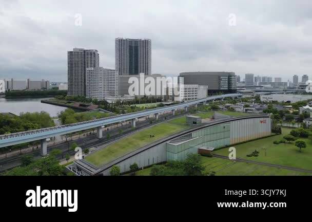 Tokyo Odaiba Koto-ku island bay promenade panorama Ariake skyscrapers ...