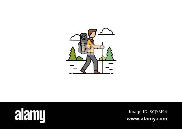Cartoon style mountaineer scaling size transformation animation for ...