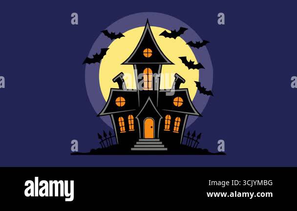 Halloween horror vector animation featuring dark haunted house, glowing ...