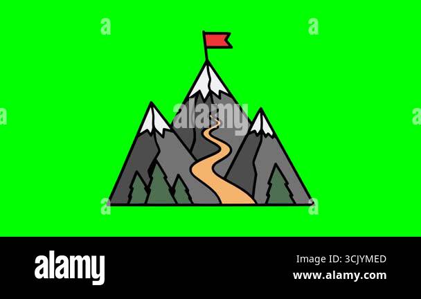 Inspirational vector animation featuring steep snowy mountain trail ...
