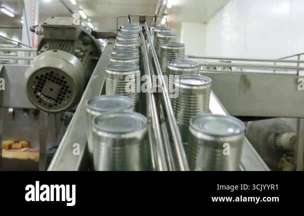 Aluminum cans filled with mackerel inside and sealed with clean caps ...