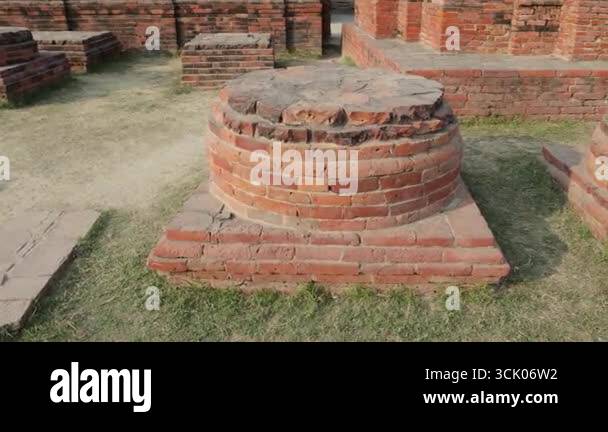 ancient meditation stupa excavated at sarnath ruins during day at ...