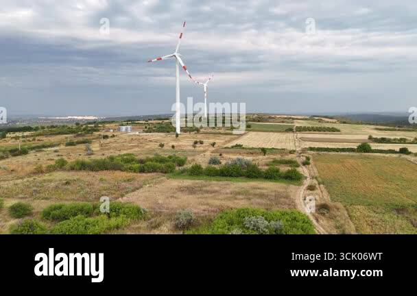 Video of wind farm from the air. Renewable wind energy. Green ...