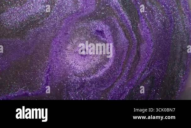 Shiny spatter. Fluid spill. Defocused purple lilac color ink glitter ...