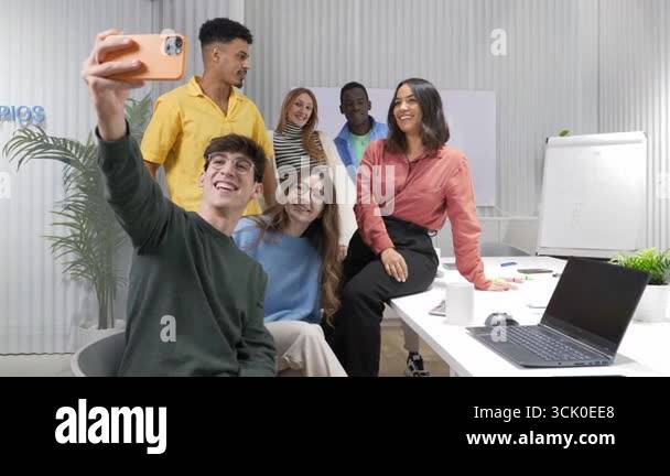 Diverse colleagues capturing a moment of teamwork and camaraderie in a ...