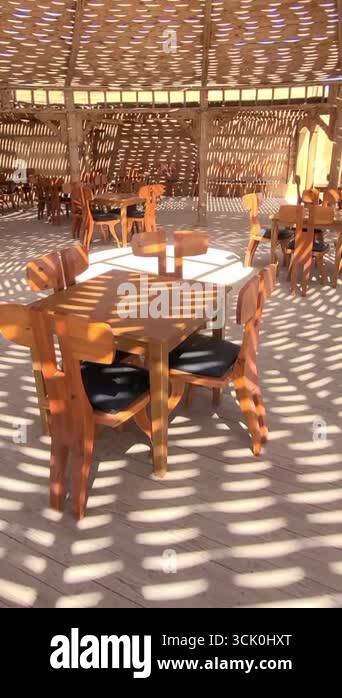 Wooden cafe interior with unique ceiling design Stock Video Footage - Alamy