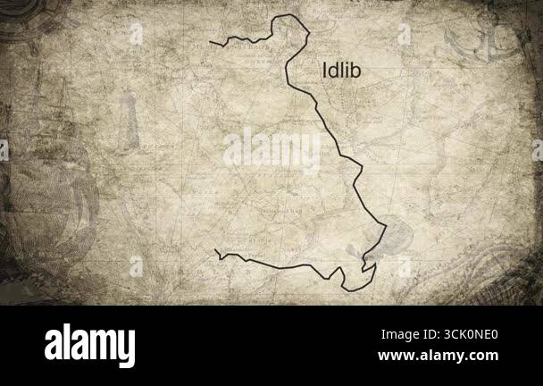 Idlib map drawn on a cartography background sheet of paper Stock Video ...