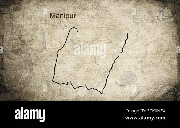 Manipur map drawn on a cartography background sheet of paper Stock ...