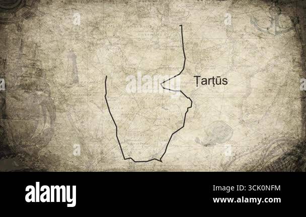 Tartus map drawn on a cartography background sheet of paper Stock Video ...