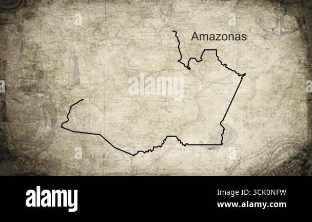 Amazonas map drawn on a cartography background sheet of paper Stock ...