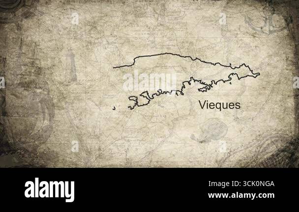 Vieques map drawn on a cartography background sheet of paper Stock ...