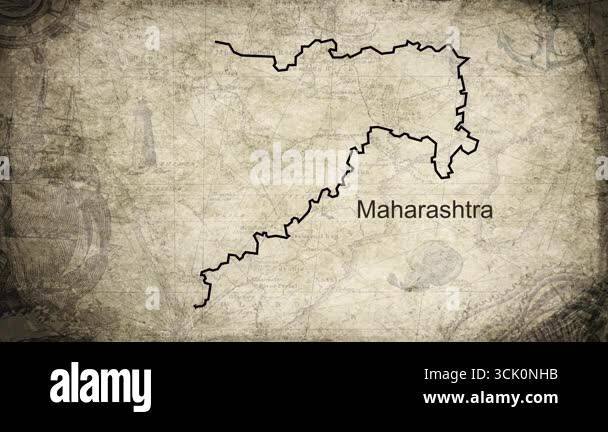 Maharashtra map drawn on a cartography background sheet of paper Stock ...