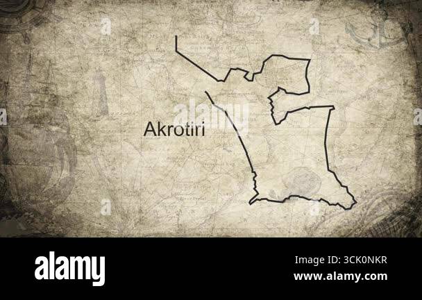 Akrotiri map drawn on a cartography background sheet of paper Stock ...