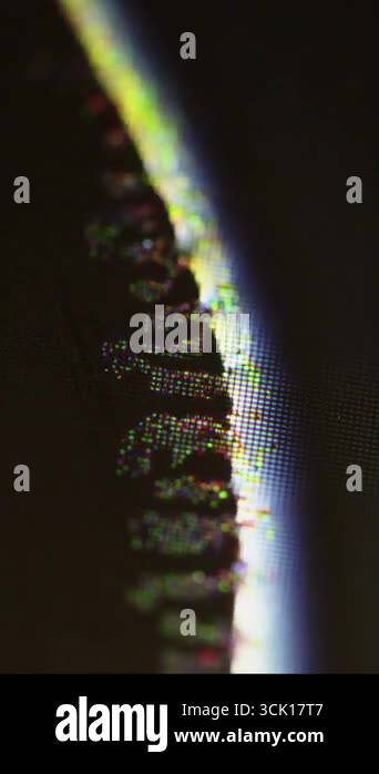 Vertical video. Fractured monitor. Glitch art. Defocused green yellow ...