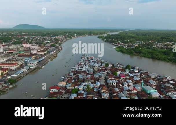 Aerial survey of Cotabato City with river and villages. Mindanao ...