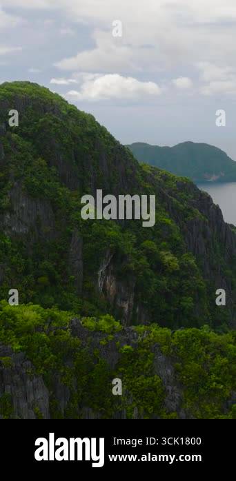Flying over the Miniloc Island. El Nido, Palawan. Philippines. Vertical ...