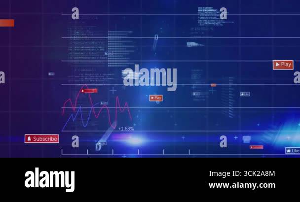 Data interface grid spawning code colored graphs oscillating icons pulsing beam visualizing data ...