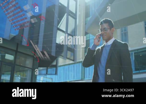 Business manager starting smartphone call monitoring animated red ...